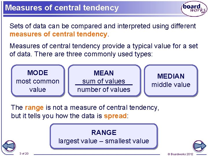 Comparing data 1 of 20 Boardworks 2012 Information