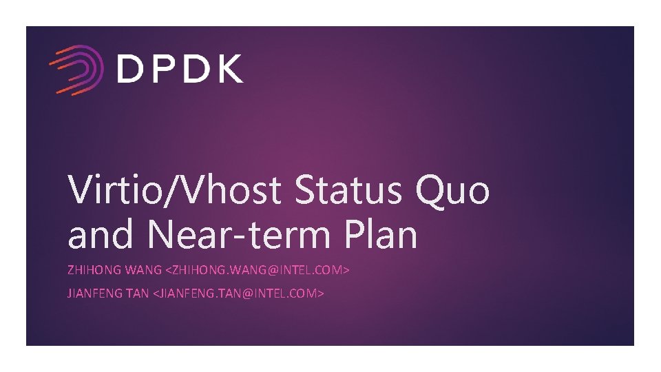 VirtioVhost Status Quo and Nearterm Plan ZHIHONG WANG