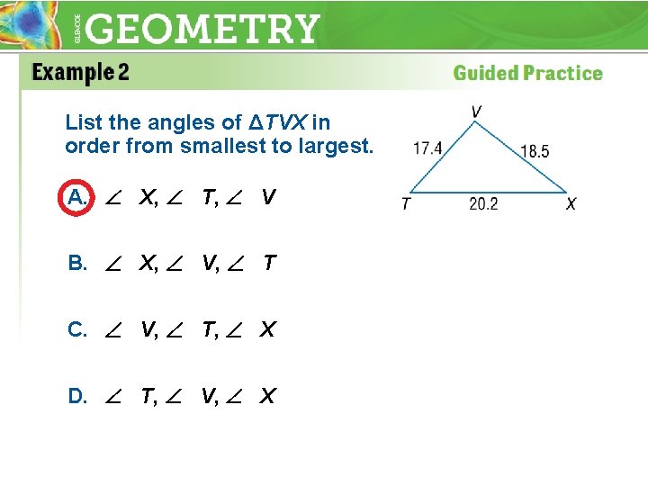 Order Triangle Angle Measures List the angles of