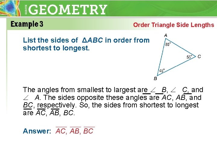 Order Triangle Angle Measures List the angles of