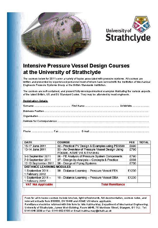 Intensive Pressure Vessel Design Courses at the University