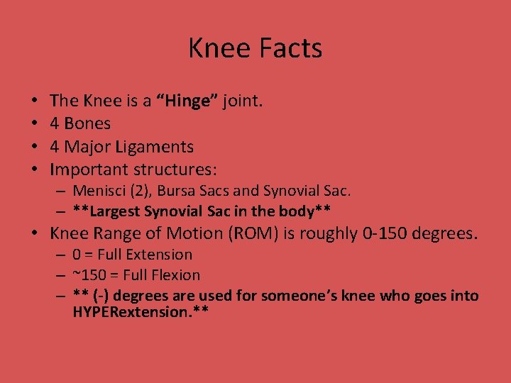 Knee Review Major Points Mr Brewer Knee Facts
