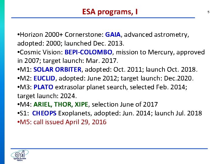ASI Science Programme Barbara Negri Italian Space Agency