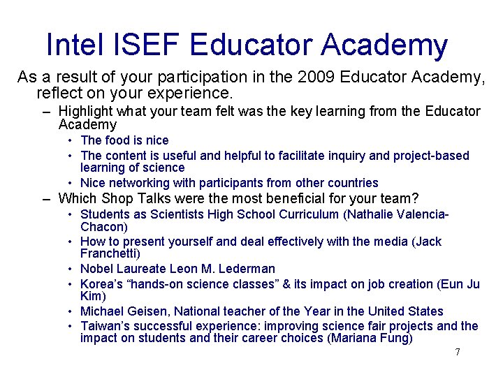 Action Plan Template Intel ISEF 2009 Educator Academy