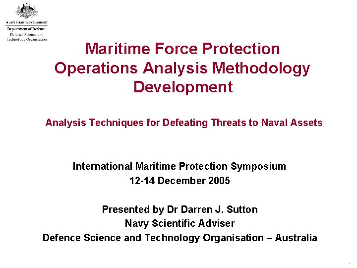 Maritime Force Protection Operations Analysis Methodology Development ...