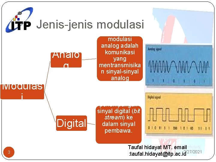Sistem Telekomunikasi Pertemuan ke 4 Modulasi Digital Taufal