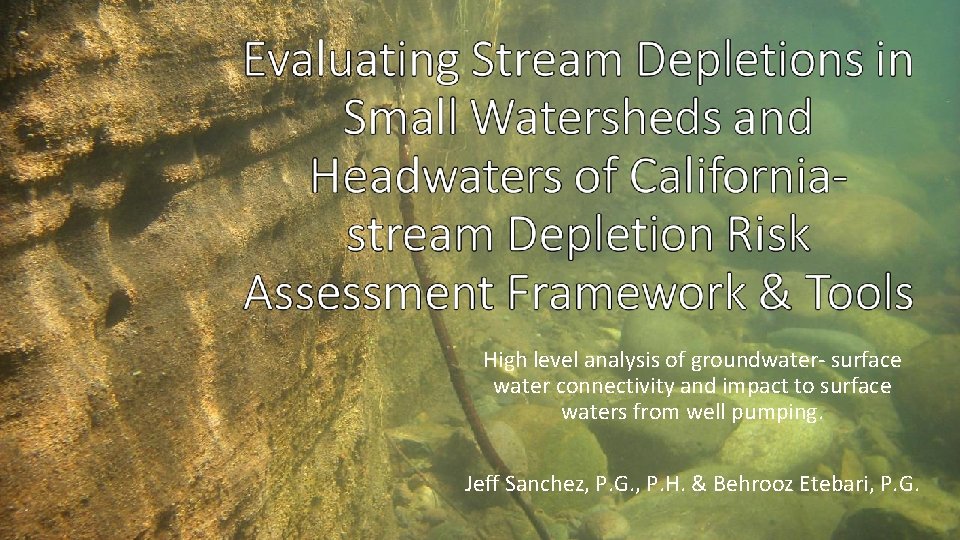 High level analysis of groundwater surface water connectivity