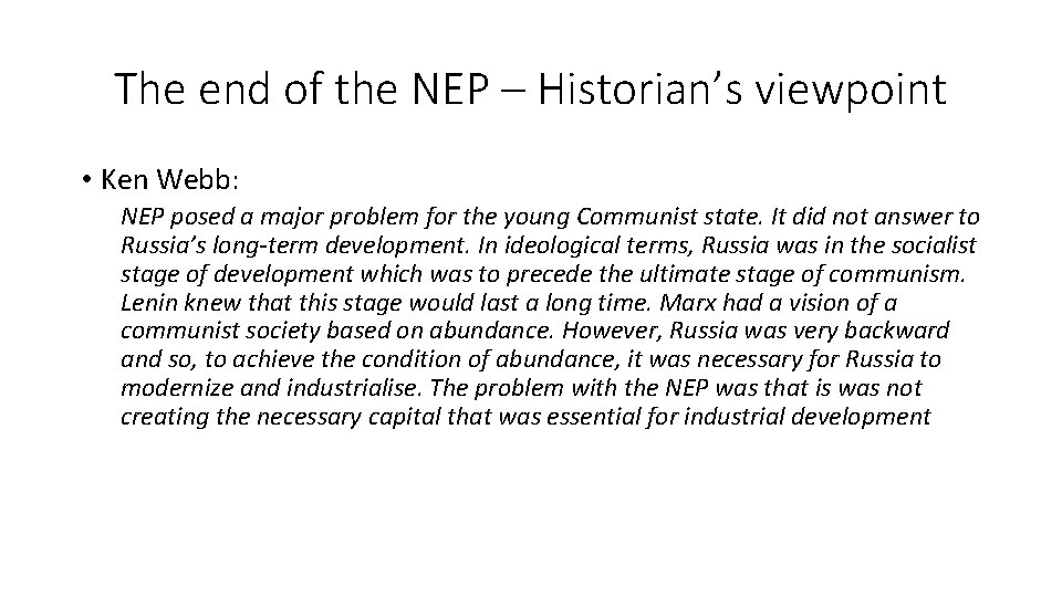 The New Economic Policy economic breathing space What