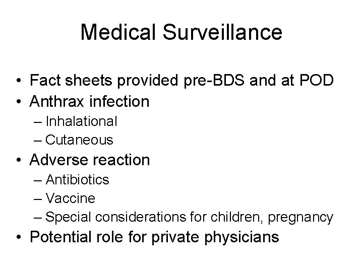 Biohazard Detection System BDS Response Planning in New