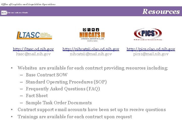 Office of Logistics and Acquisition Operations Overview of