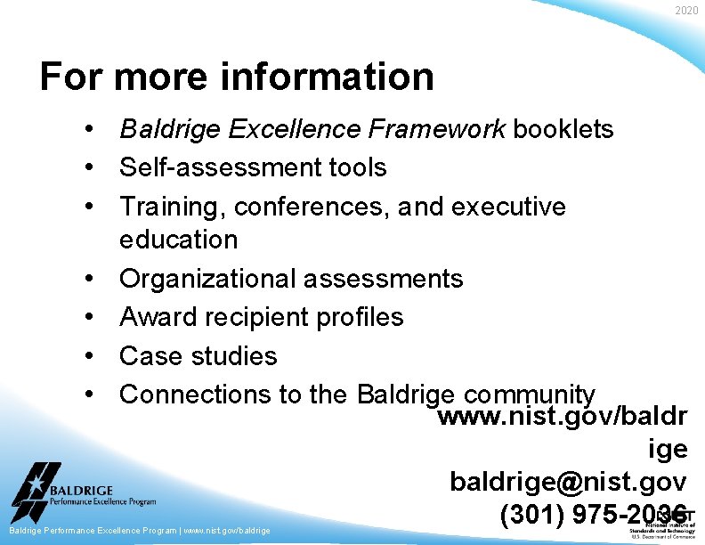 2020 SelfAssessing Your Organization with the Baldrige Excellence