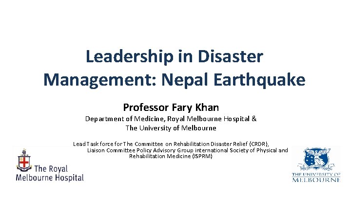 Leadership in Disaster Management Nepal Earthquake Professor Fary