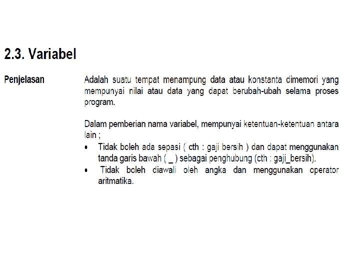 TIPE DATA DAN VARIABEL PENGENALAN MODEL DATA MASUKAN
