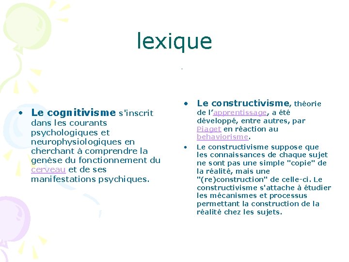 Second courant Lapproche constructiviste et cognitiviste sommaire ...