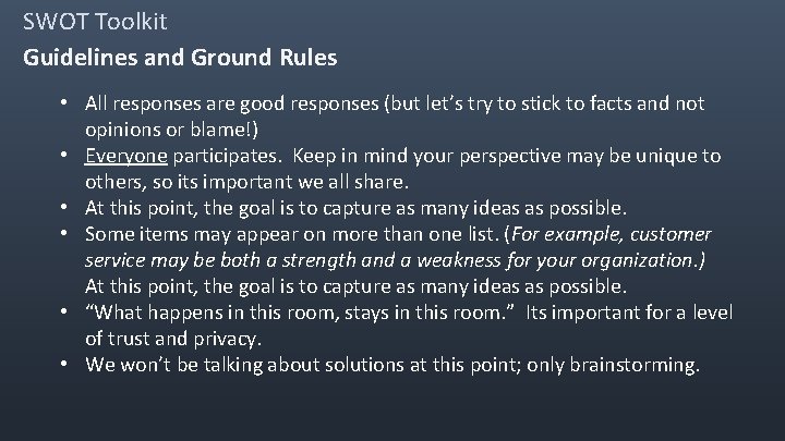 S W O T StepbyStep SWOT Toolkit Improving