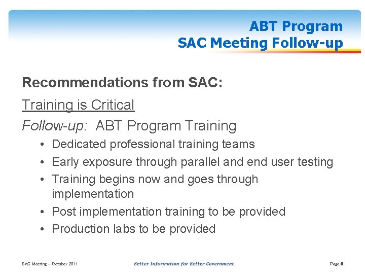 Strategic Advisory Council ABT Program Status and Next