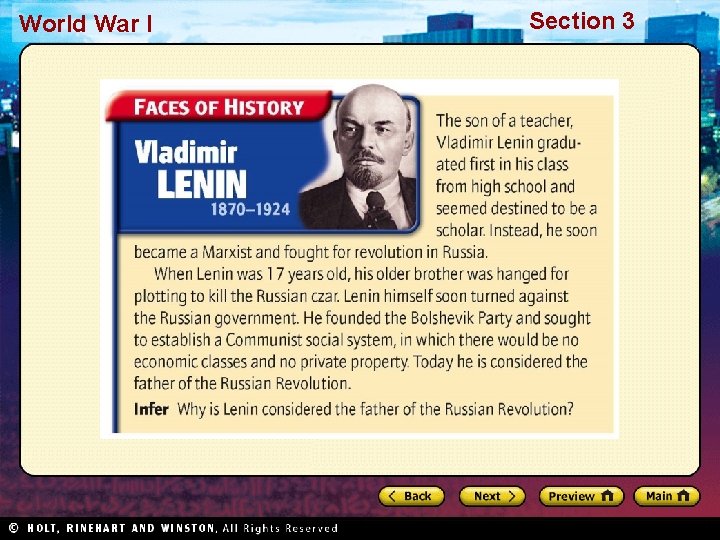 Section 3 World War I Revolution in Russia