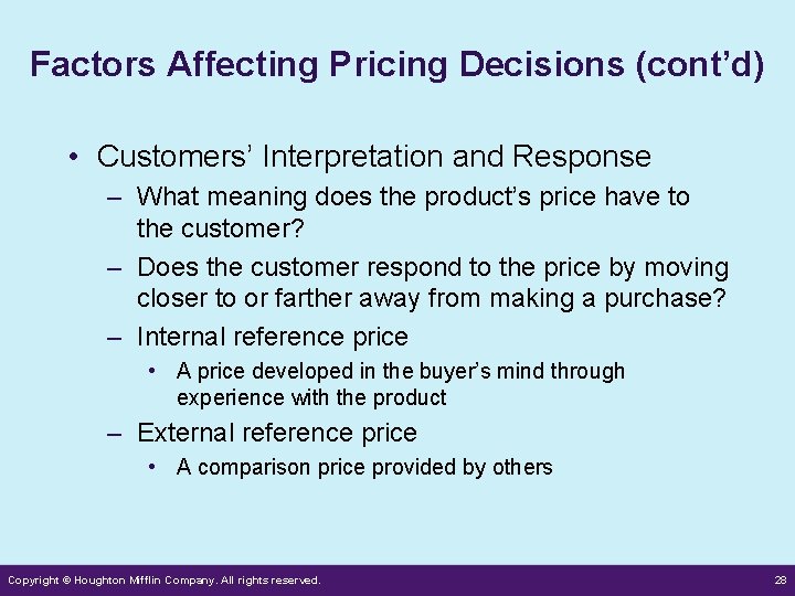Part Eight Pricing Decisions 21 Pricing Concepts Objectives