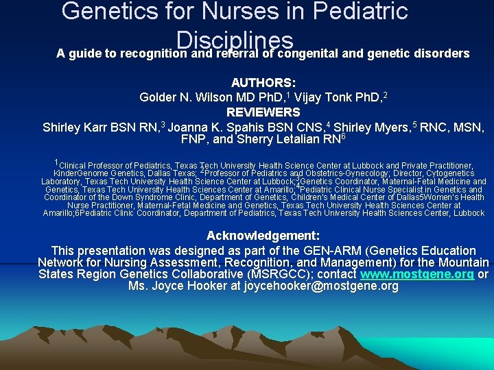 Genetics for Nurses in Pediatric Disciplines A guide