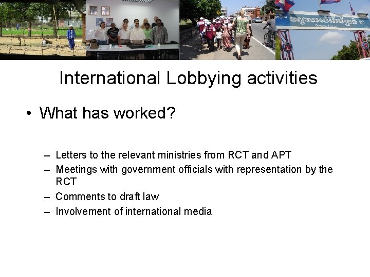 Suggestions for the advocacy campaign Lobbying Government How