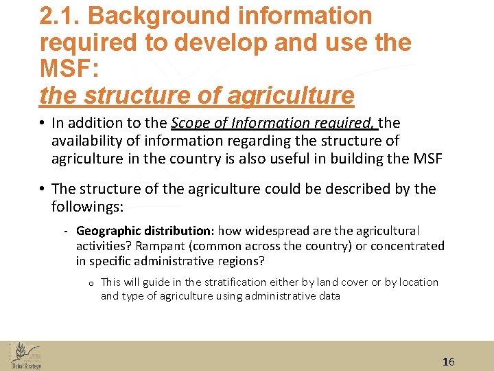 MASTER SAMPLING FRAMEMSF FOR AGRICULTURAL STATISTICS Module 1