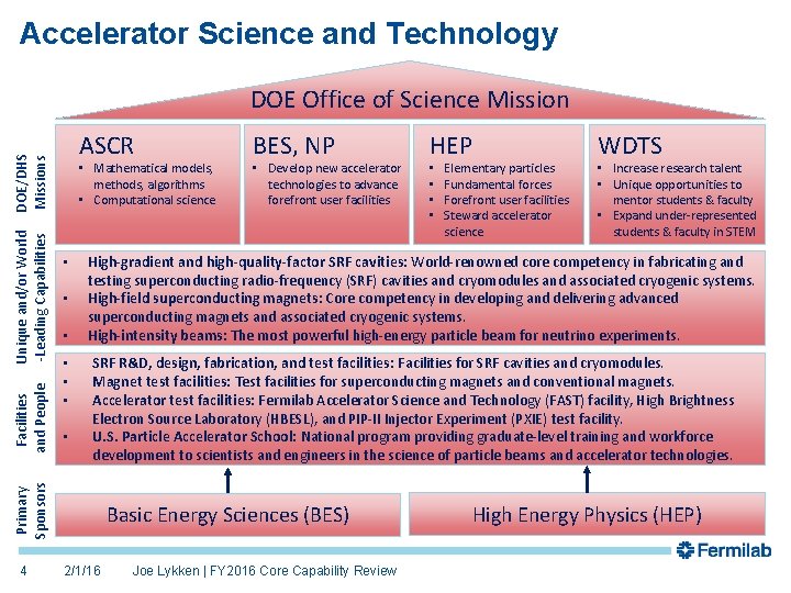 Fermilab Core Capabilities updated February 20 2016 Introduction
