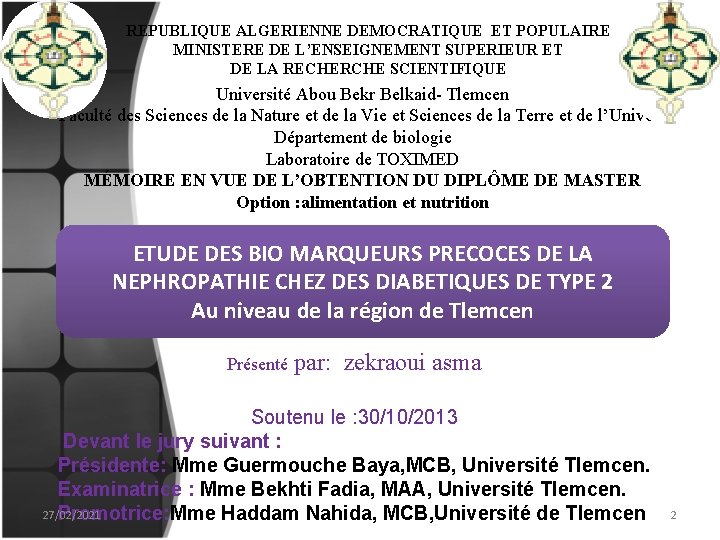 27022021 1 REPUBLIQUE ALGERIENNE DEMOCRATIQUE ET POPULAIRE MINISTERE