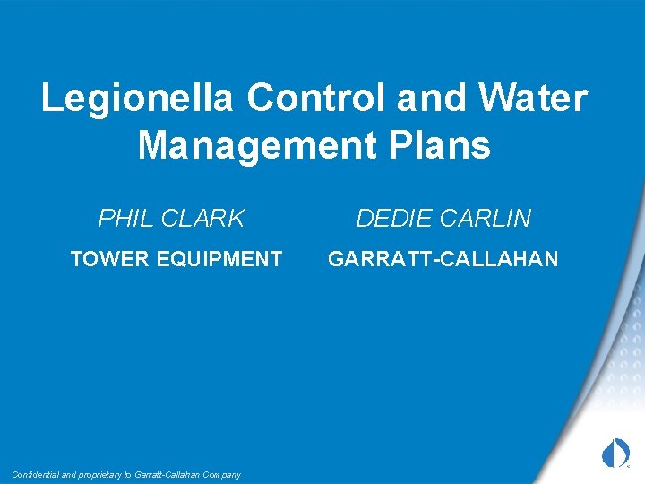 Legionella Control and Water Management Plans PHIL CLARK