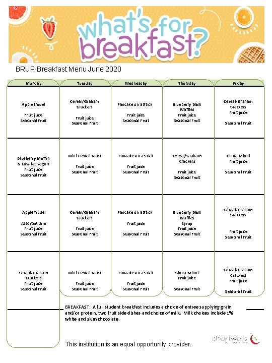 BRUP Breakfast Menu June 2020 Monday Apple frudel