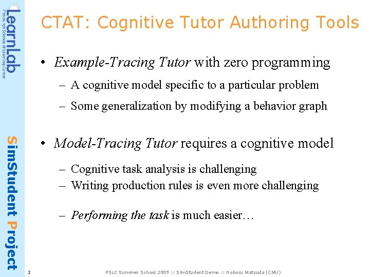 Sim Student Building a Cognitive Tutor by Teaching