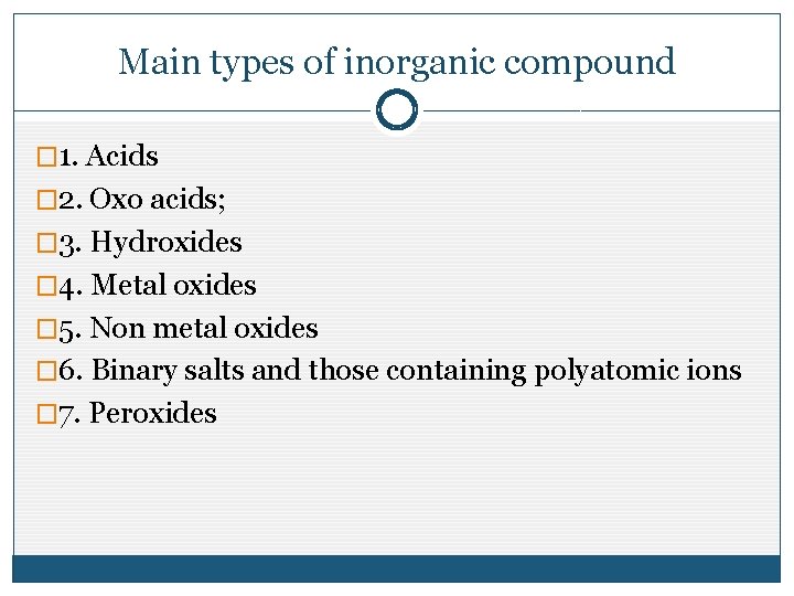 Types of inorganic compounds Objectives 1 To consider