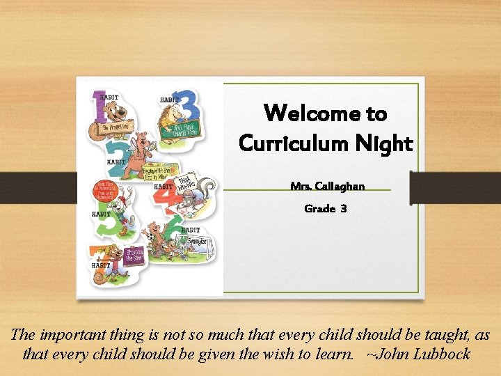 Welcome to Curriculum Night Mrs Callaghan Grade 3