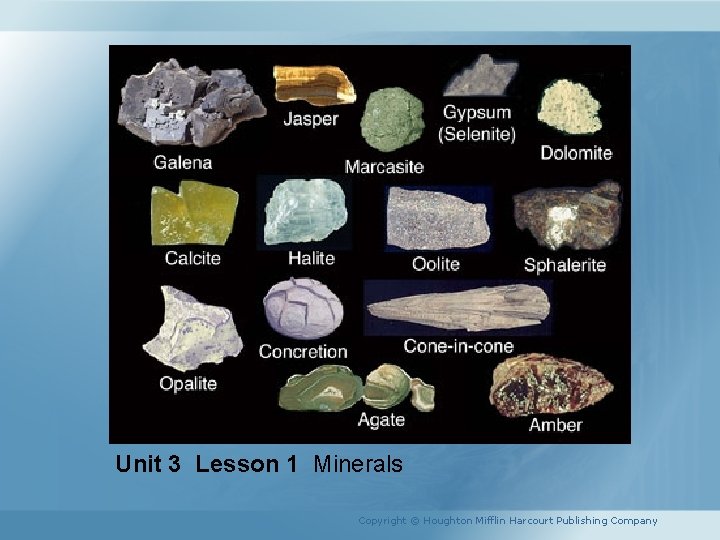 Unit 3 Lesson 1 Minerals Copyright Houghton Mifflin