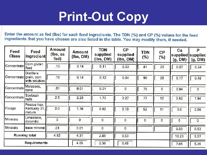 Ration Balancer and Nutrient Requirement Calculator Langston University