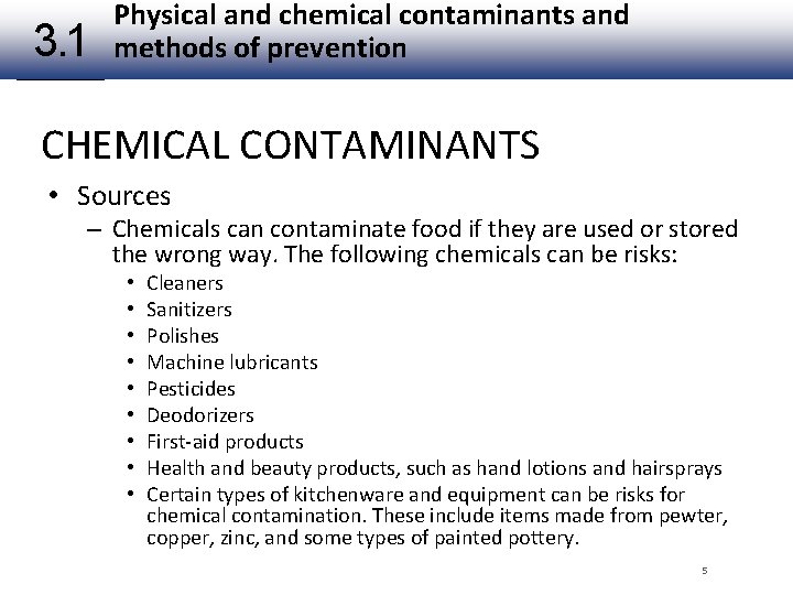 Chapter Number 3 Keeping Food Safe Class Name
