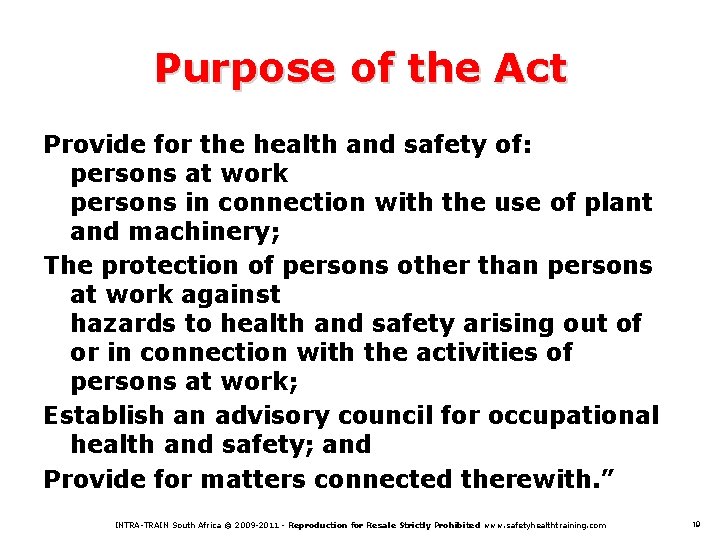 Welcome to ACTRAC OVERVIEW OF OHS ACT OCCUPATIONAL