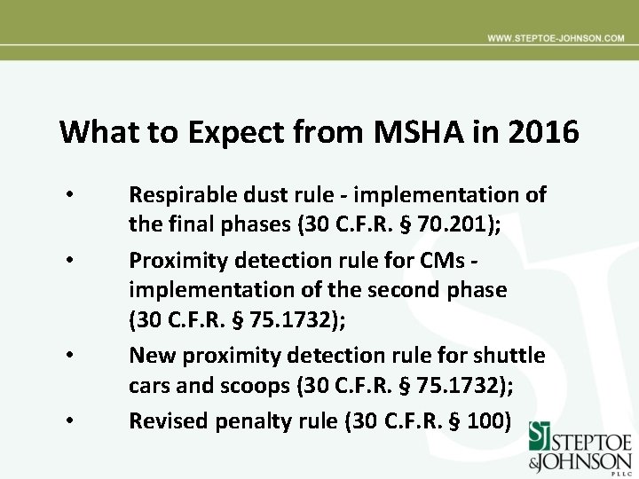 What to Expect from MSHA in 2016 Jonathan