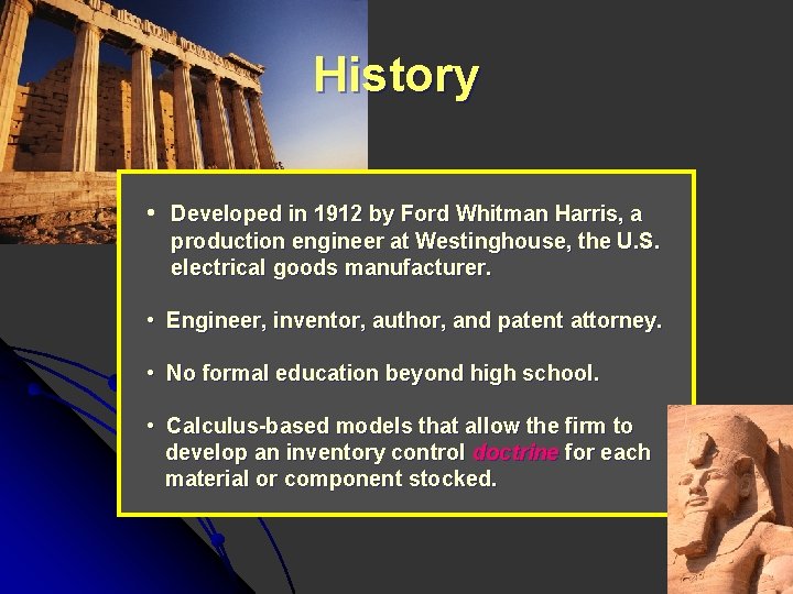Inventory Control Overview q Doctrine and Variables q
