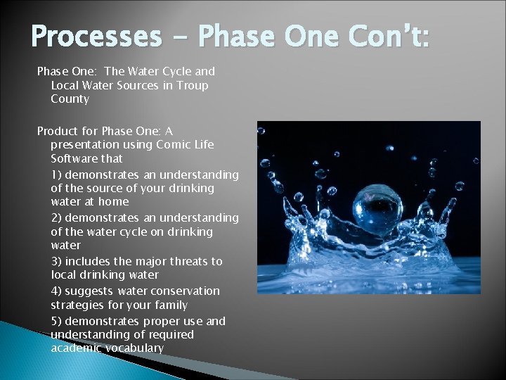 The Sixth Grade Water Project Developed for Long