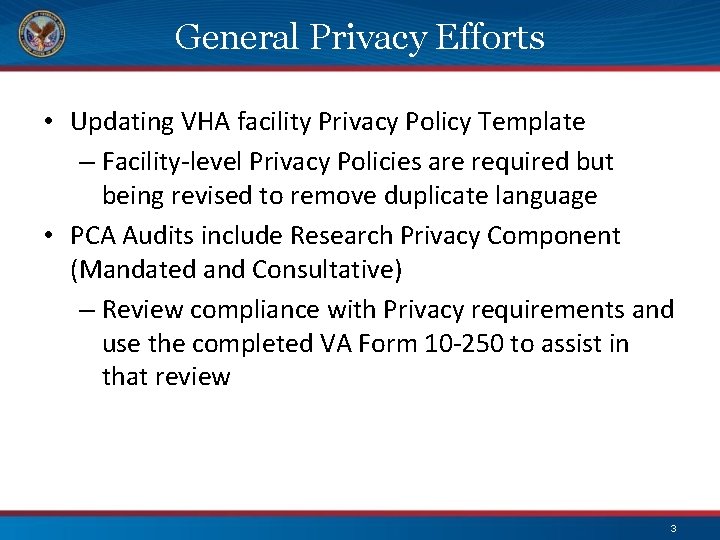 Privacy Overview for VHA ORD Stephania H Griffin