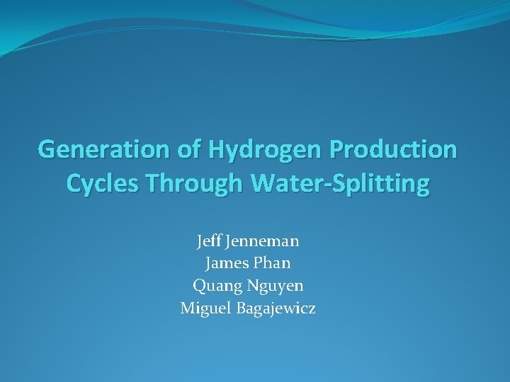 Generation of Hydrogen Production Cycles Through WaterSplitting Jeff