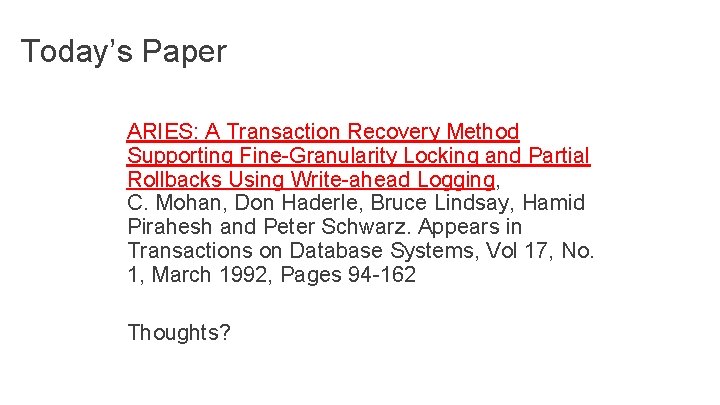 Aries Lecture 6 cs 262 a Ali Ghodsi