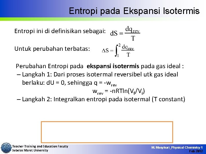 Physical Chemistry 1 9 ENTROPI pada Berbagai PROSES