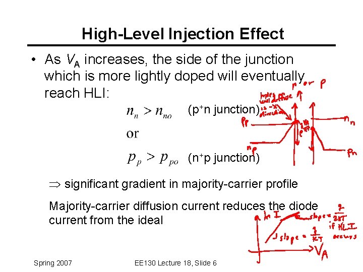 Lecture 18 OUTLINE pn junctions contd Deviations from