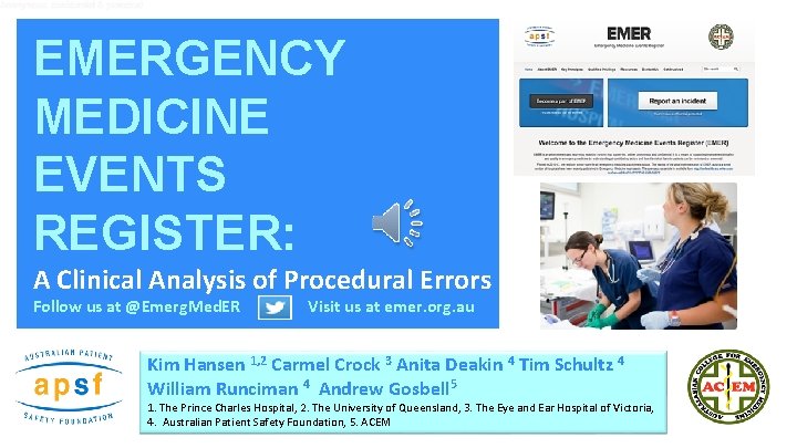 EMERGENCY MEDICINE EVENTS REGISTER A Clinical Analysis of