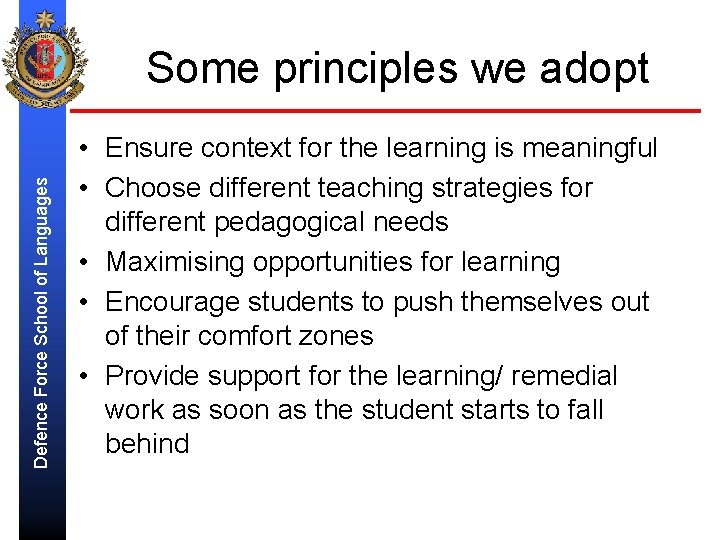 Defence Force School of Languages BL update from