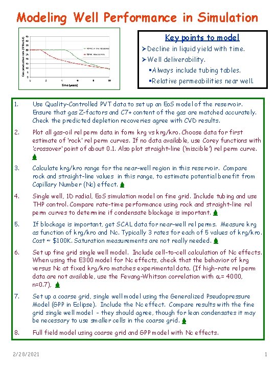 Modeling Well Performance in Simulation Key points to