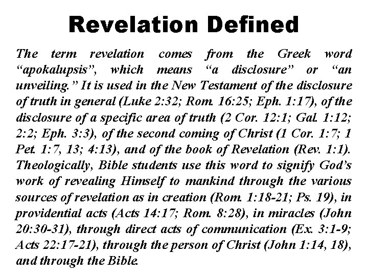 THE DOCTRINE OF REVELATION Fundamental beliefs in understanding