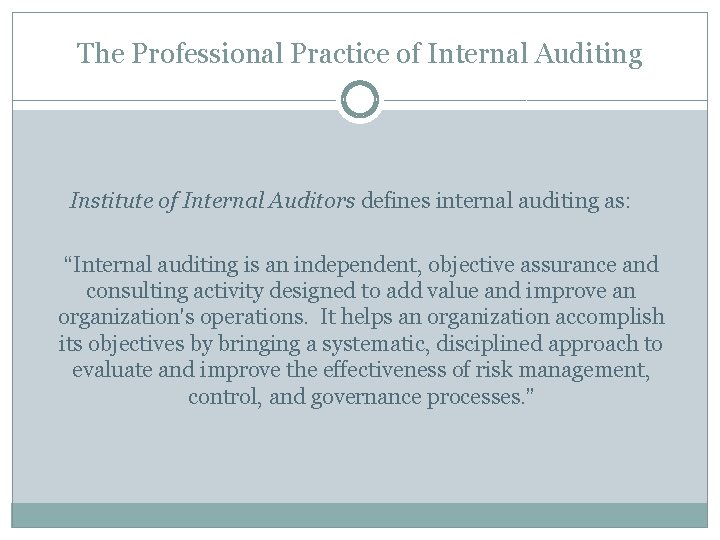 The Professional Practice of Internal Auditing Presenter Name