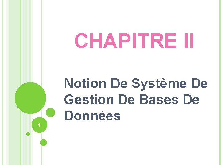 CHAPITRE II 1 Notion De Systme De Gestion